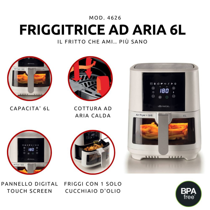 Friggitrice ad aria 6 Litri con cestello trasparente | Ariete Bianco | Ariete Store